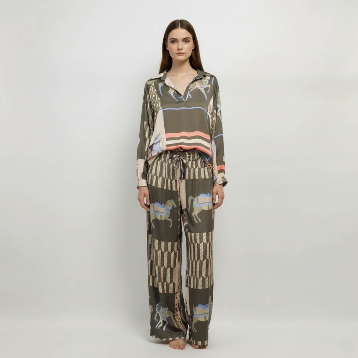 Equestrian Dark Green Blouse and Trousers Matching Set.